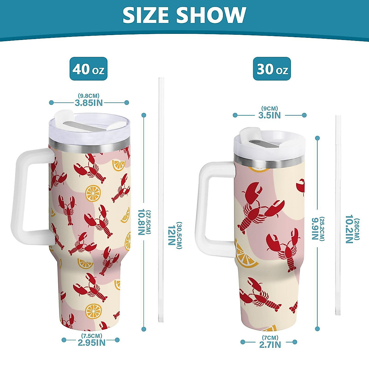 Slewiaeky Skinny Shrimp Lobster 40 oz Tumbler with Handle Straw and Lid Crayfish Stainless Steel Vacuum Insulated Reusable Water Bottle Glasses Travel Mug Thermal Cup for Home Office Car