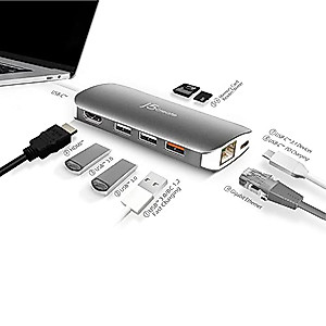 j5create USB-C 9-in-1 Multi Adapter Multi Adapter HDMI/Ethernet/USB 3.1, SD and MicroSD/PD 3.0 | 4K HDMI for MacBook | ChromeBook |USB-C Devices (JCD383)