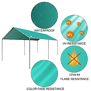 VOYSIGN Outdoor Heavy Duty Carport 10 X 20 Ft, Car Canopy with Three Reinforced Steel Cables (Green)