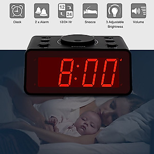 Alarm Clocks for Bedrooms with 3 Adjustable Brightness, Digital Alarm Clock for Heavy Sleepers Adults with Snooze, Digital Clock Large Display for Bedside, Loud Alarm Clock with Battery Power