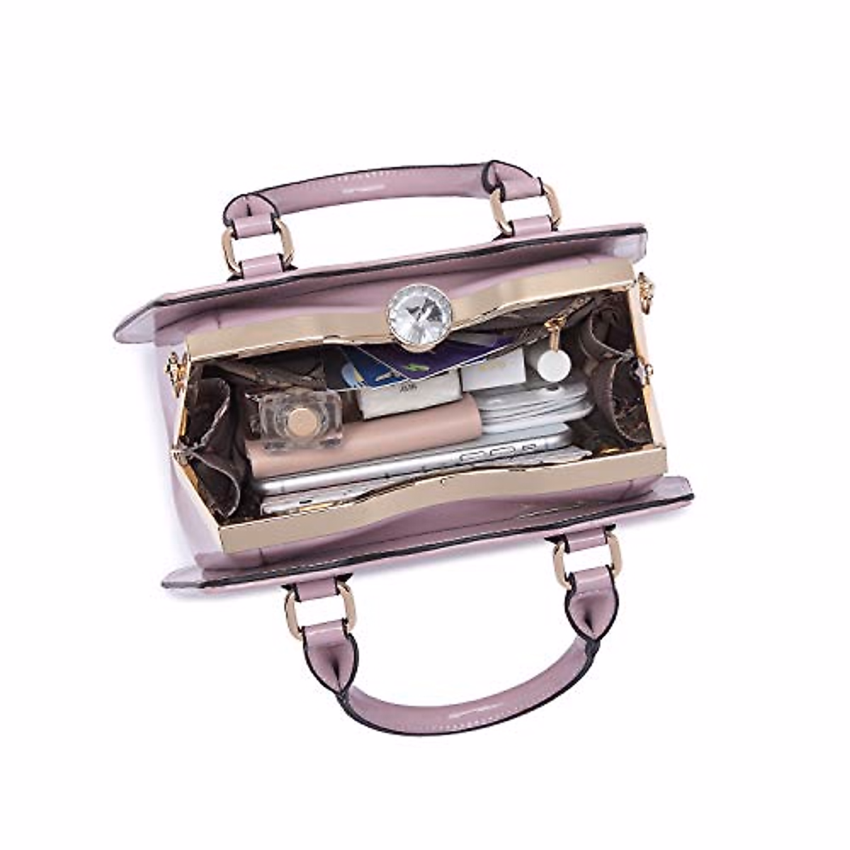 LA TERRE Patent Faux Leather Handbags for Women Top Handle Evening Satchel Bag Shoulder Bag Tote Purse