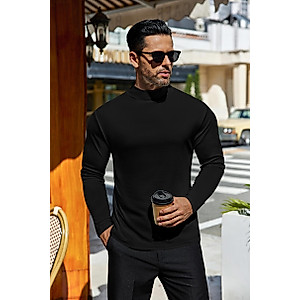 Ekouaer Men's Mock Turtleneck Long Sleeve Turtle Neck Shirts Lightweight Undershirt Thermal Pullover Sweater Black Medium