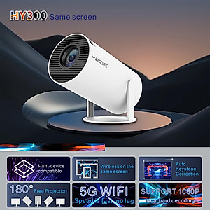 Mini Projector, Magcubic HY300 Auto Keystone Correction Portable Projector, 4K/ 200 ANSI Smart Projector with 2.4/5G WiFi, BT 5.0, 130 Inch Screen, 180 Degree Flip, Round Design, Home Video Projector