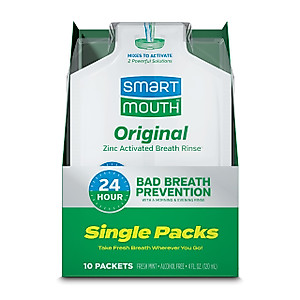 SmartMouth Original Activated Mouthwash - Adult Mouthwash for Fresh Breath - Oral Rinse for 24-Hour Bad Breath Relief with Twice Daily Use - Fresh Mint Flavor, 0.4 fl oz (10 Travel Packs)