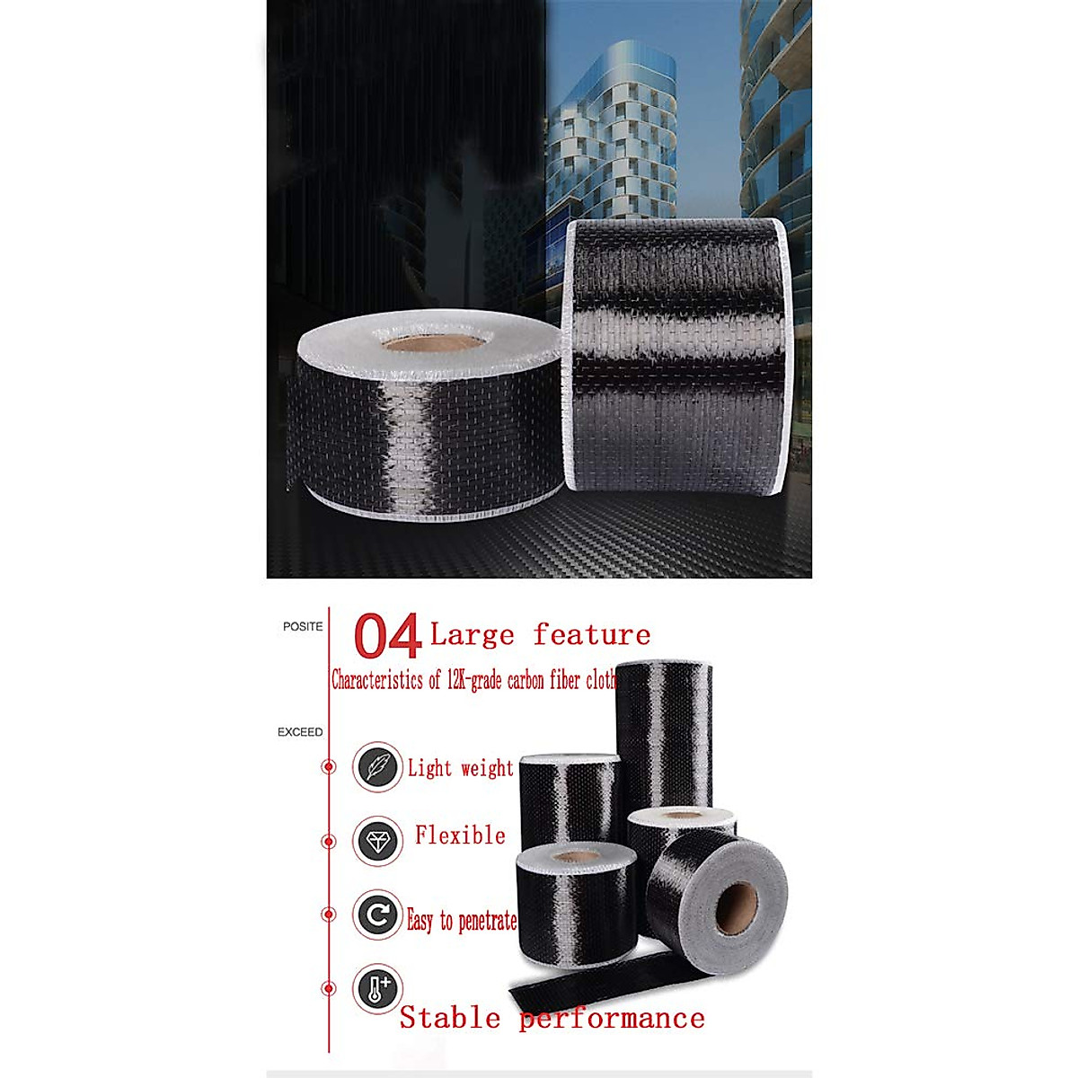 SOFIALXC Carbon Fiber Fabrics Cloth Sheet 300g/m²,30cmx333cm/0.98ft x10.9ft