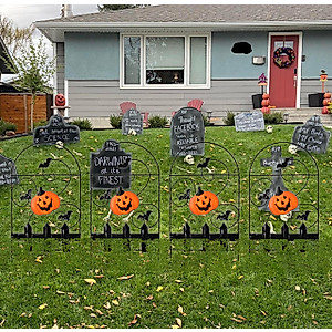 Gift Boutique Decorative Halloween Metal Cemetery Garden Fence 4 Pack Fall Panel Border Edge Picket Gate Fencing Yard Patio Lawn Landscape Gardening Outdoor Decor