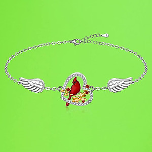 Red Cardinal Bracelet for Women Sterling Silver Memorial Cardinal Appear When Angels Are Near Heart Bird Cardinal Bracelets Cute Jewelry for Loss of Loved One
