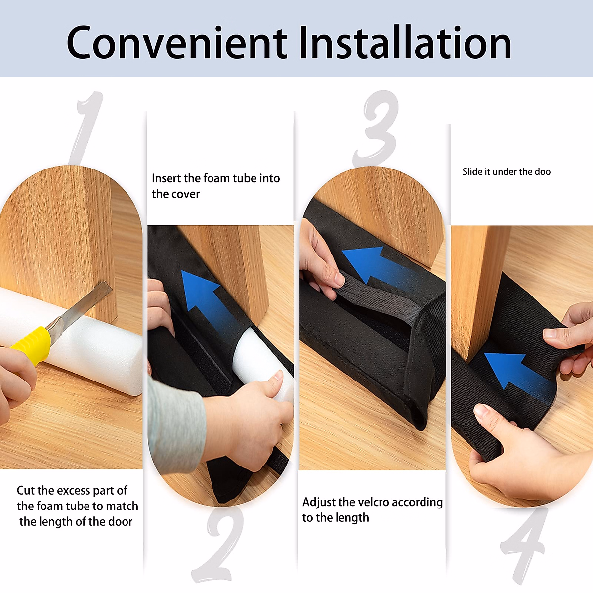 Marwood Under Door Draft Stopper 30-38" Adjustable Wind Stopper for Door & Window, Foam Door Sweep Air & Noise Blocker for Bottom of Doors Double Side Seal - Black