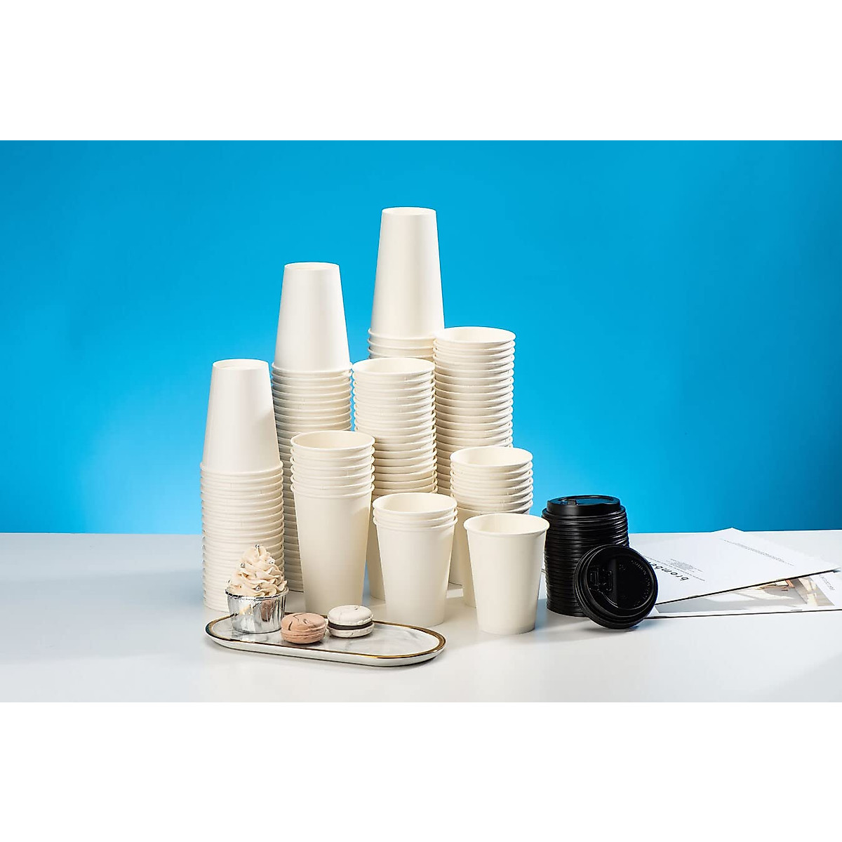 RACETOP [100 Pack 12 oz Hot Beverage Disposable White Paper Coffee Cup with Dome Lid, Large