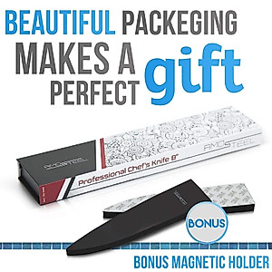 Premium Chef Knife Japanese Style 8 Inch - Multipurpose Balanced Ultra Sharp Professional Carbon Stainless Steel GERMAN Blade Ergonomic Wood Handle Wasabi Knife Set + Magnetic Holder by Amosteel