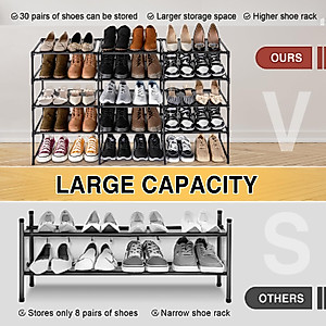 HOUSE AGAIN 5 Tier Long Shoe Rack for Closet, Shoe Shelf 30-Pairs Wide Non-Woven Cloth Max Weight 100LBS, Storage Organize for Floor, Bedroom, Entryways, Garages, Dorm, Apartments, Black
