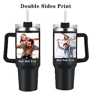 Personalized Photo Tumbler w/Handle, Custom Double Sides 40 OZ Travel Coffee Mug Stainless Steel Cup with Straw Lid, Customized Gift for Dad, Mom, Grandpa, Grandma