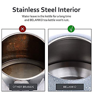 Tea Kettle, 2.3 Quart / 2.5 Liter BELANKO Stainless Steel Tea Kettles, Food Grade Stovetops Tea pot with Wood Pattern Handle Loud Whistling for Tea, Coffee, Milk etc, Gas Electric Applicable - Gray