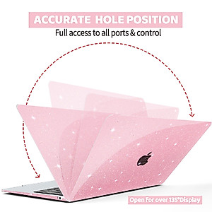 Anban Compatible with MacBook Air 13 inch Case 2022 2021 2020 2019 2018 Release A2337 A2179 A1932 with Touch ID, Glitter Plastic Laptop Hard Shell Case +Keyboard Cover + Screen Protector, Sparkly Pink