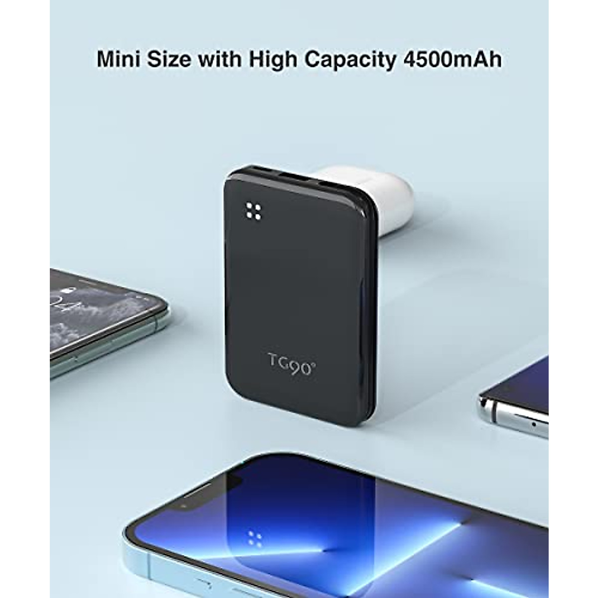 TG90° Mini Power Bank 4500mah Portable Charger with Built in Cable, Ultra Compact Battery Pack Portable Phone Charger Compatible with iPhone 13/13 Pro/12/12 Pro/11/11 Pro Max/X/XR/8/8 Plus/SE