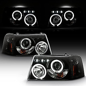 ACANII - For 2001-2011 Ford Ranger LED Halo Black Smoked Projector Headlights w/Corner Headlamps, Driver & Passenger