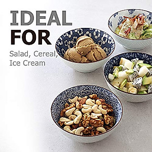 Y YHY Ceramic Bowls, 16 oz Japanese Rice Bowl, Porcelain Cereal Bowls for Kitchen - Nice Choice of Thanksgiving & Christmas Gifts, Blue Bowl Set of 4, Microwave and Dishwasher Safe