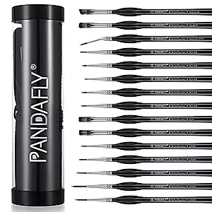 PANDAFLY Micro Detail Paint Brush Set, 15pcs Miniature Painting Brushes for Fine Detailing & Art Painting - Watercolor Oil Acrylic, Face, Nail, Craft Models, Rock Painting, Warhammer 40k