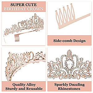 Birthday Crown, Tiaras for Women, Birthday Sash for Women, Birthday Candles, Cake Toppers, Birthday Decorations for Women, Birthday Gifts for Women, Rose Gold Party Decorations