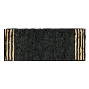 GRUHUM Jute Runner Rug 2'6"x 8' ft Natural Fibre Black Rectangular Jute Area Rug Leather Handwoven Boho Farmhouse Braided Rustic Vintage Eco Friendly Rug Kitchen Livingroom Bedroom Hallways Enterways