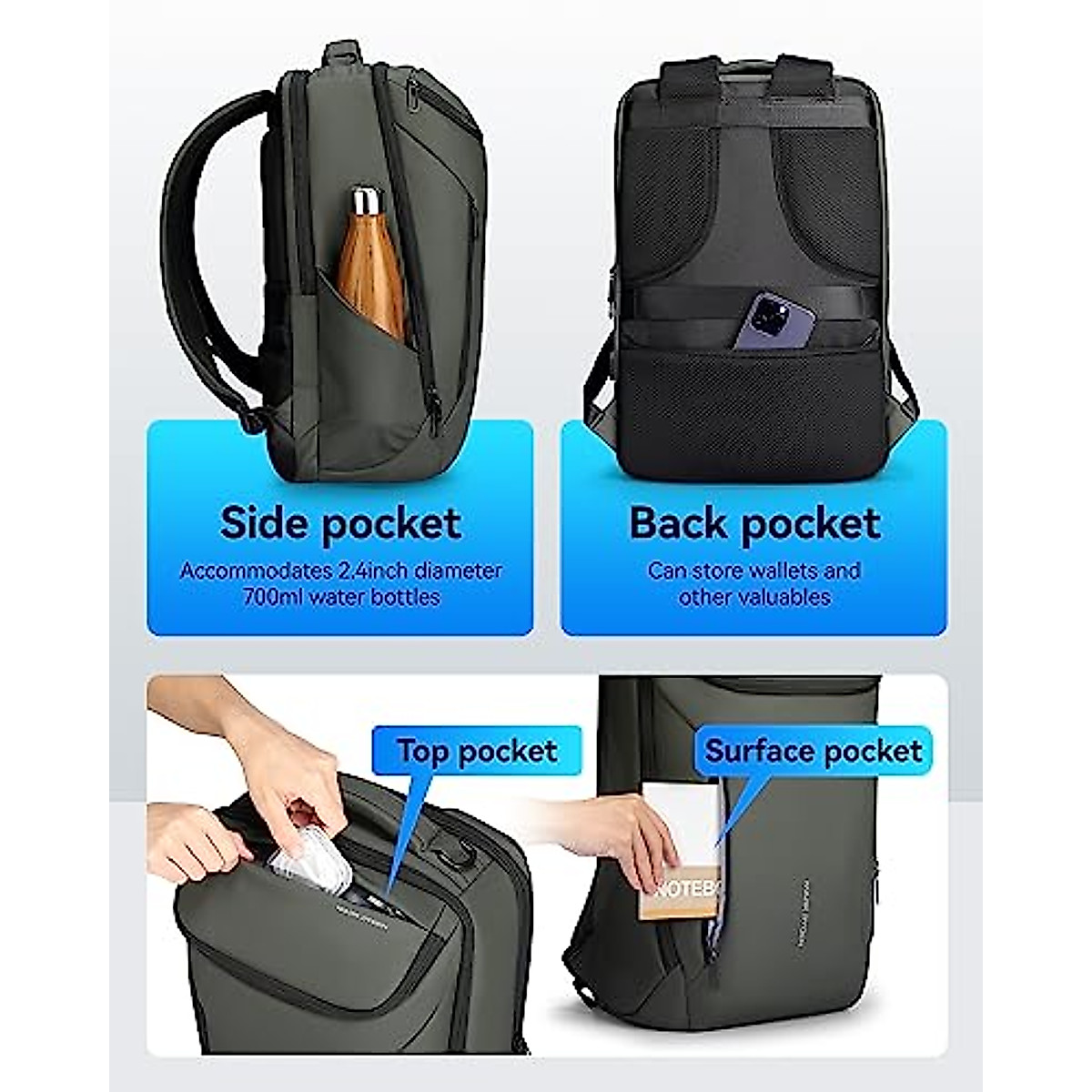 Muzee Business Backpack for Men,Waterproof and Travel Laptop Backpack with USB Charging, Fits 17 Inch Laptop and Tech Gear