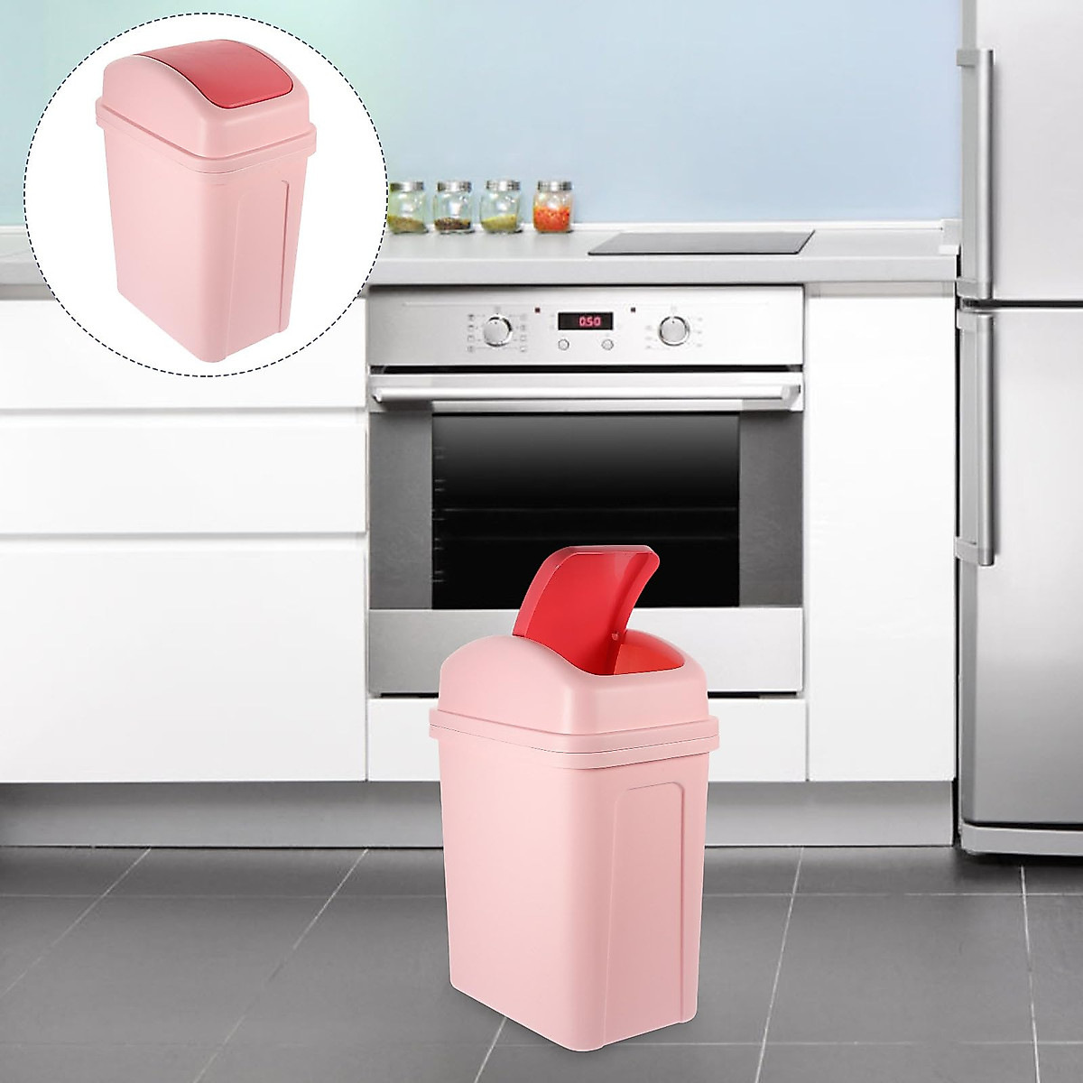 ABOOFAN Shake Lid Trash Can Thicken Trash Bucket Garbage Bin Waste Bins Kitchen Trash with Lid Push Top Garbage Can Bathroom Trashcan Recycling Container Household Office Pp Pink Cream