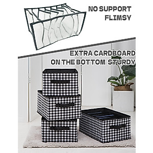MYTHAUS 3 Pack Large Wardrobe Clothes Organizer, 6 Grid Closet Organizer for Jeans, Pants, T-Shirts, Underwear, Scarf, Foldable Fabric Drawer Organizer Storage Bin with Dual Handles, Black and White