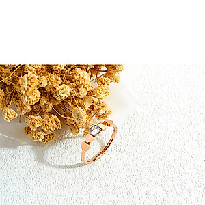 MoAndy Rose Gold Rings for Women Stainless Steel Rings Crystal Rings Finger Rings for Women Love Heart Size 6