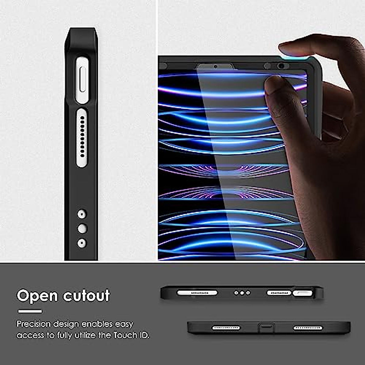 DTTOCASE for iPad Pro 11 Inch Case, iPad Air 5th / 4th Generation 10.9 Inch (2022/2020) Case with Matte Frosted Shockproof Back Back [Anti-Scratch,Support Touch ID,Camera Protection]-Black
