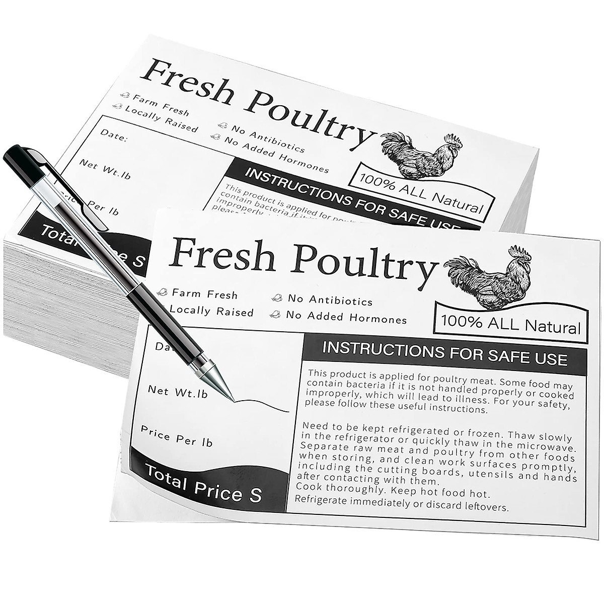 100 Pcs Poultry Freezer Labels 6 x 5 Inch with Safe Handling Instructions Self Stick Turkey Freezer Labels Thanksgiving Day Party Supply