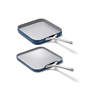 Caraway Griddle Pan & Grill Pan Duo - Non-Stick Ceramic Coated - Non Toxic, PTFE & PFOA Free - Oven Safe & Compatible with All Stovetops – Navy