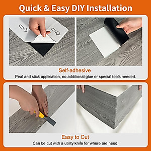 Mysflosy Peel and Stick Floor Tiles, Self-Adhesive Luxury Vinyl Flooring Plank, 6x36inch 36pack 54 Sq.Ft, Waterproof DIY Deep Wood Grain Planks Easy to Install for Kitchen, Living Room, Light Grey