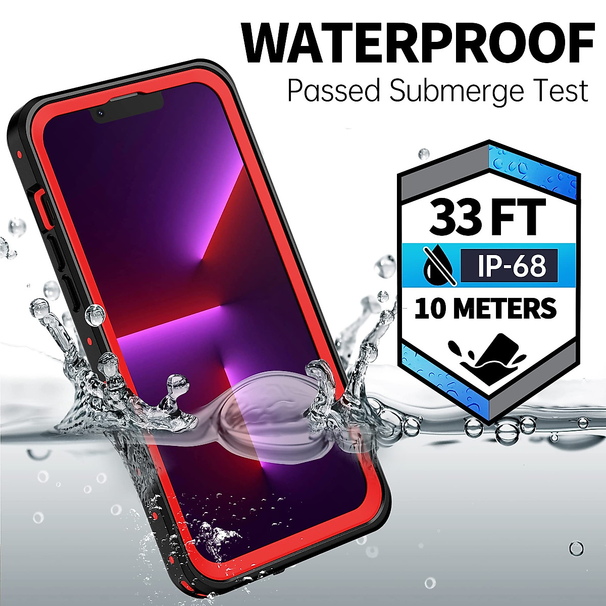 BEASTEK Waterproof Case for iPhone 13 Pro Max, NRE Series Shockproof Dustproof Underwater IP68 with Built-in Screen Protector Anti-Scratch Protective Cover, for iPhone 13 Pro Max (6.7'') (Red)