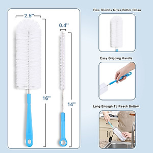 16" Bottle Brush Cleaner for Water Bottle - Long Handle Bottle Brush for Cleaning Thermos Hydro Flask Contigo S’Well Simple Modern Narrow Neck Sport Bottles Kombucha Beer Bottle and Jugs, Set of 2