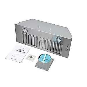 Hauslane | Chef Series Range Hood R100 30" Built-In/Recessed Stove Hood | Compact Stainless Steel | 3 Speed Kitchen Exhaust Fan with Light | Dishwasher-Safe Baffle Filter | 6" Duct