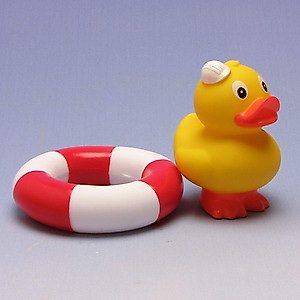 Standing Rubber Duck Construction Worker - lifebelt | Bath Duck | L: 6 cm - lifebelt 9 cm Diameter