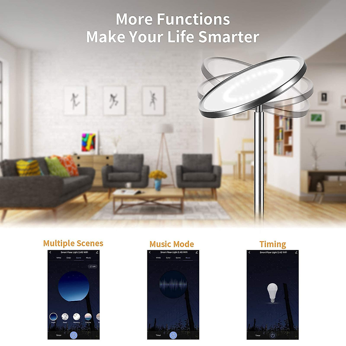 LEPOWER LED Bright Floor Lamp, Smart Floor Lamp, Torchiere Standing Lamp for Living Room, Bedroom, Office, Touch Dimmable Compatible with Alexa, Google Home