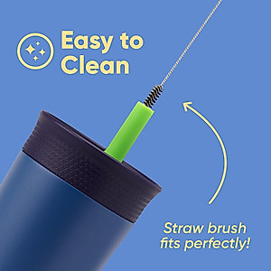 Owala Kids Insulation Stainless Steel Tumbler with Spill Resistant Flexible Straw, Easy to Clean, Kids Water Bottle, Great for Travel, Dishwasher Safe, 12 Oz, Navy and Blue (Home Base)