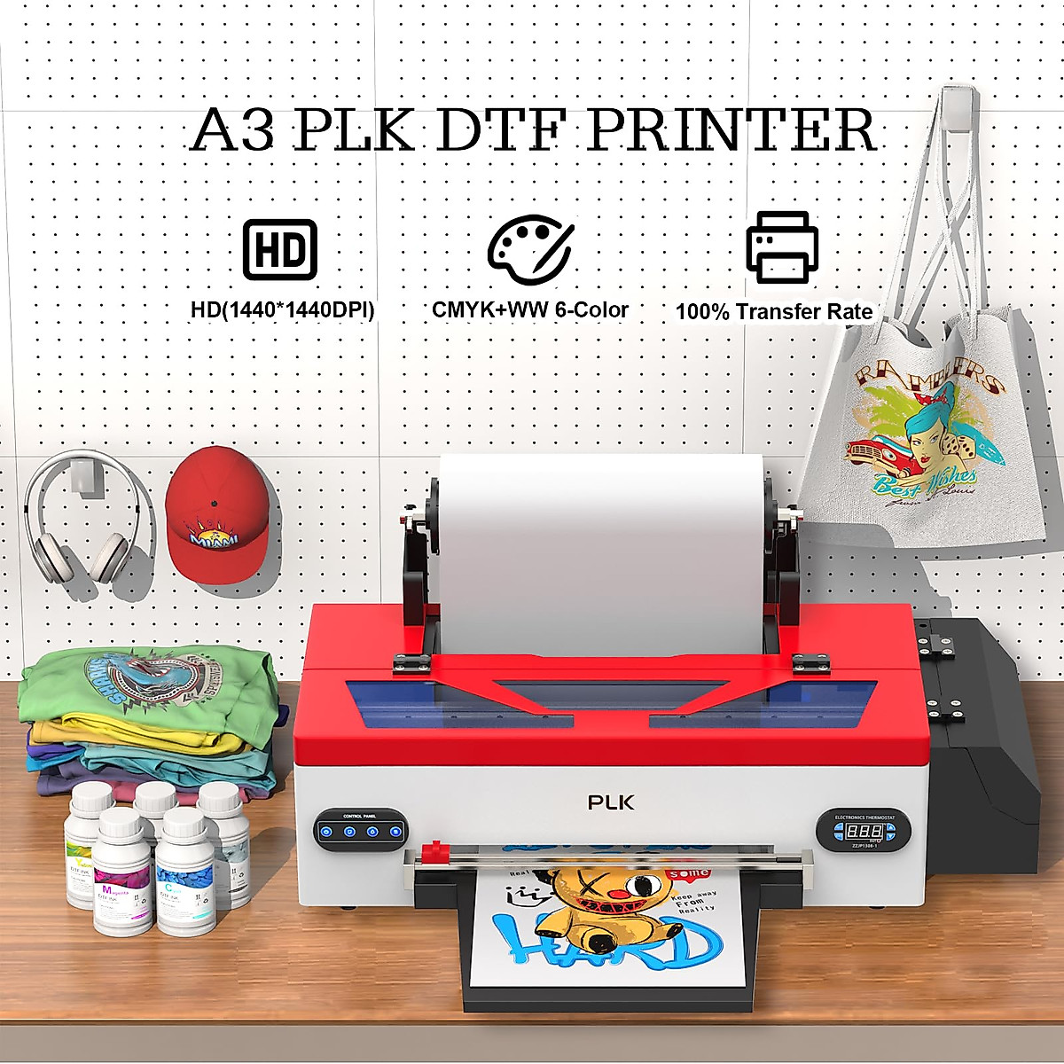 DTF L1800 Transfer Printer with Roll Feeder, Direct to Film Print Preheating A3 DTF Printer for DIY Print T-Shirts, Hoodie, Fabrics (A3 DTF Printer + Oven)