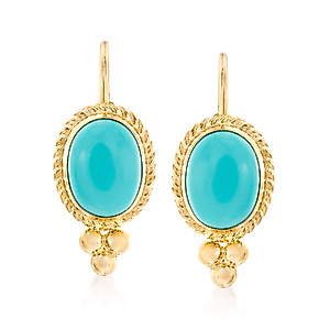 Ross-Simons Turquoise Rope-Edge Earrings in 14kt Yellow Gold