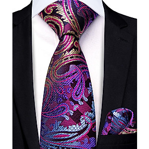 Hi-Tie Silk Boys Tie 8-14 Self-Tied Ties for Boy Paisley Solid Kid Necktie and Pocket Square Set for Wedding,Purple
