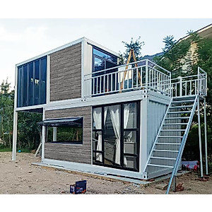 Two-Story Customized Container Houses Villas Prefab Tiny Homes to Live in for Adults Mini Foldable Mobile Home Modular Guest Homes kit casas prefabricadas para Vivir, Stair Terrace guardrail