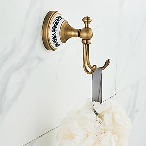 PEONYBATH Antique Bronze Brass Bath Towel Hooks, Wall Mounted Bathroom Hardware Accessories,Porcelain Design