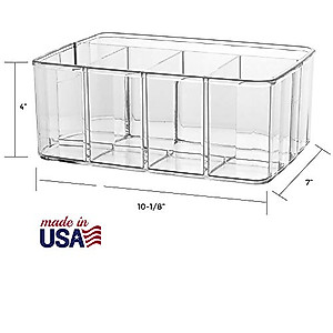 STORi 5-Compartment Clear Plastic Organizer | Rectangular Divided Makeup and Vanity Storage Bin and Office Desk Caddy | Scalloped Wall Design | Made in USA