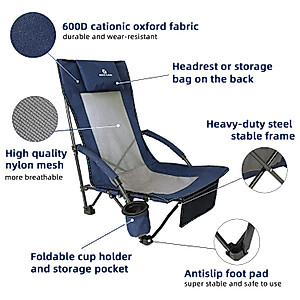 ROCK CLOUD Portable Folding Beach Chair Low Camping Chairs for Camp Lawn Hiking Sports Hunting, Green