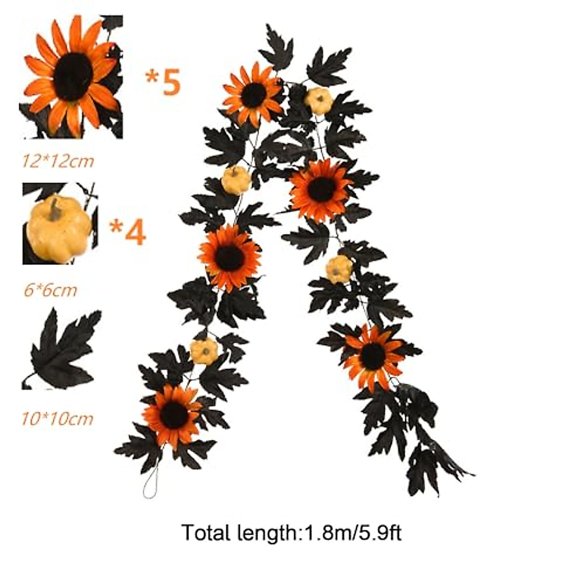 YHNJI 5.9ft Fall Maple Leaves Garland, Fall Garland, Artificial Sunflower Pumpkin Maple Leaf Vines for Thanksgiving Dinner Fireplace Door Frame Doorway Backdrop Decor