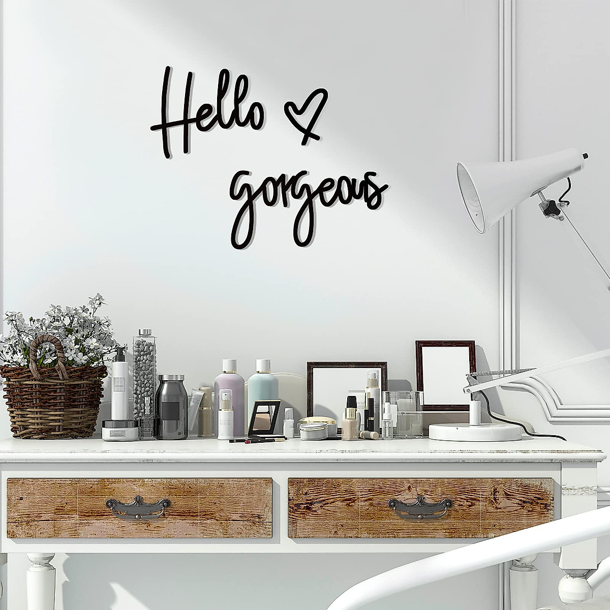 Hello Gorgeous Words Wall Decor 3D Wooden Sign Art for Home Room Office Door Decorations Party Supplies (Black)