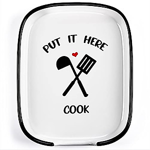 FANGSUN Large Spoon Rest for Stove Top, Ceramic Spoon Holder for Kitchen Counter,Farmhouse White Spoon Rest for Kitchen Decor, Cooking Utensil Rest for Spatula, Ladles, Tong, White-B