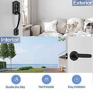 YYTDZSW Front Door Handle, Exterior Door Handle，Entry Door Handle with Reversible Lever, Adjustable Door Handle，Interior Door Handle, Black Door Handle,Matte Black