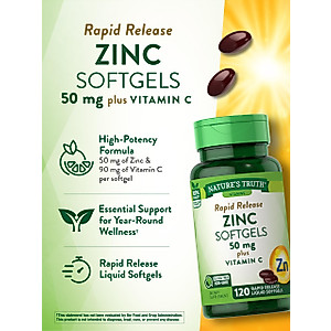 Nature's Truth Zinc with Vitamin C | 50mg | 120 Softgels | Non-GMO & Gluten Free Supplement